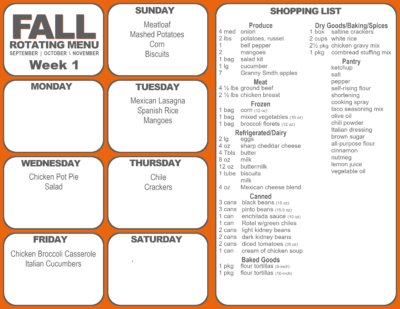 Fall Rotating Meal Plan - Week 1 | Fluster Buster