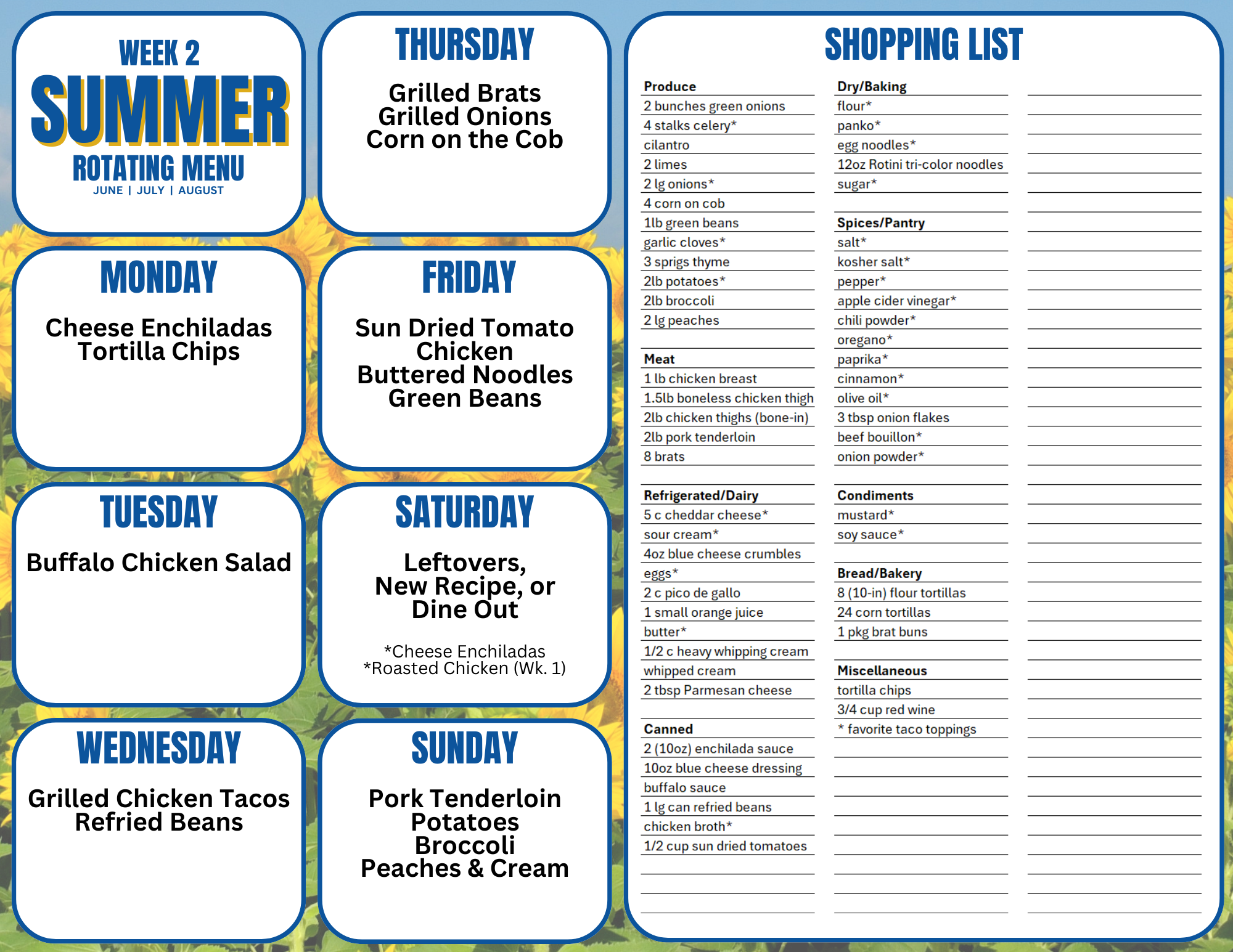 Summer Rotating Meal Plan Week 2 | Fluster Buster