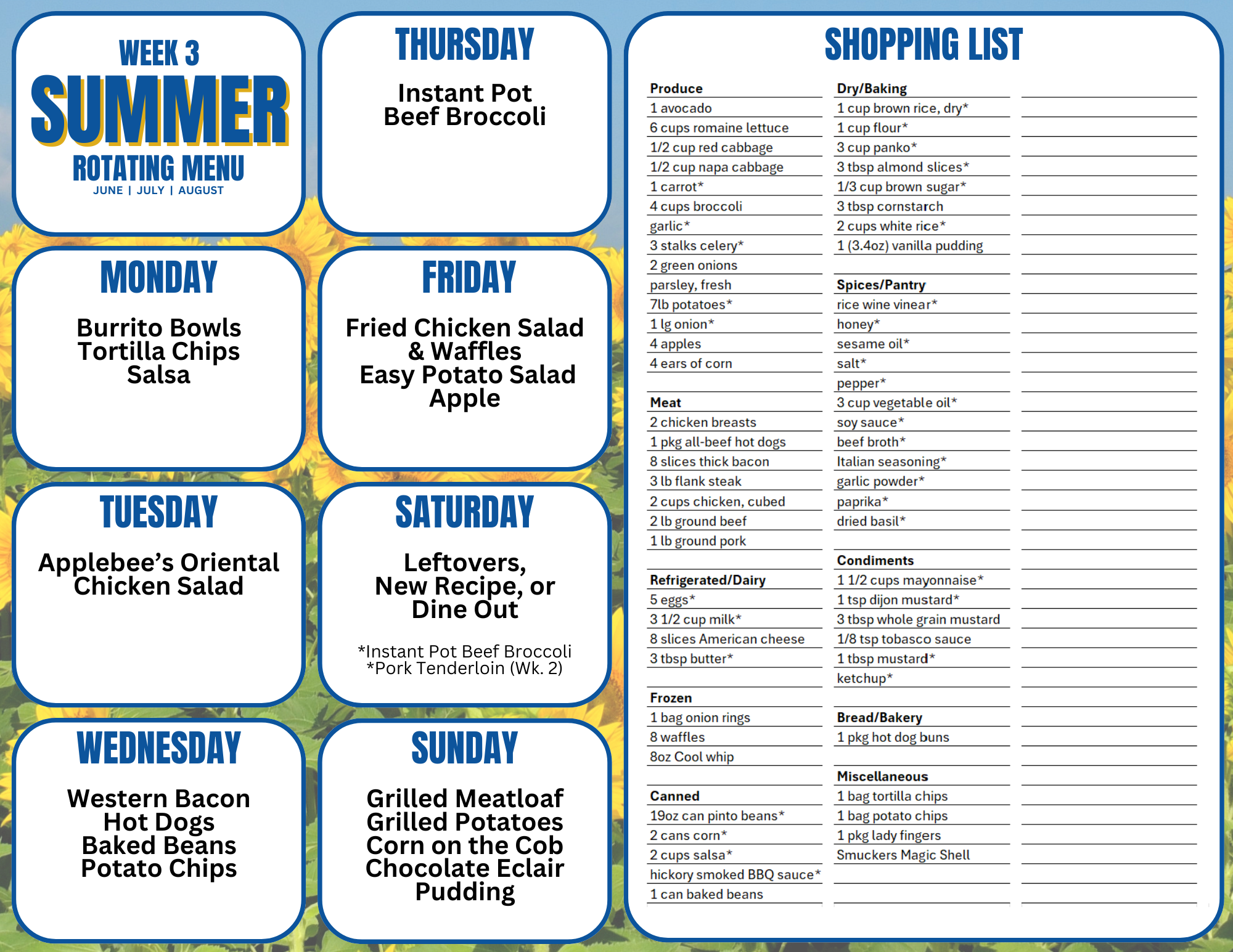 Summer Rotating Meal Plan Week 3 | Fluster Buster