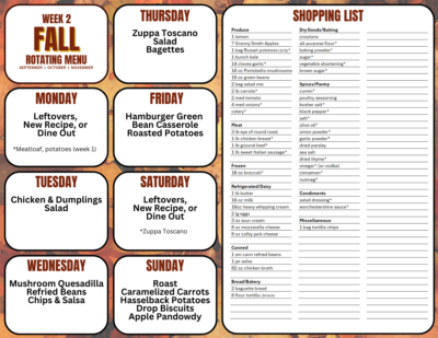 Easy Meal Plan: Week 2 of Our Rotating Fall Menus | Fluster Buster